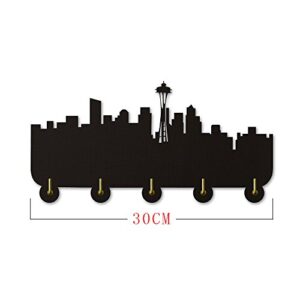 The Geeky Days America Seattle Skyline Tourist Attraction Wall Hooks Coat Hanger Household Decor Modern Wall Decor Bedroom Bathroom Door Clothes Robe Towel Hooks