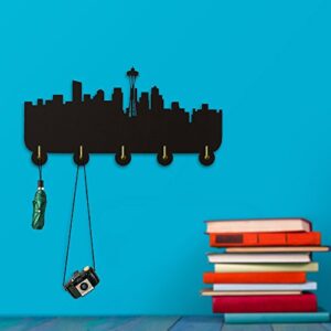 The Geeky Days America Seattle Skyline Tourist Attraction Wall Hooks Coat Hanger Household Decor Modern Wall Decor Bedroom Bathroom Door Clothes Robe Towel Hooks