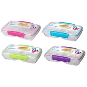 Sistema To Go Multi Split Food Storage Container, Clear with Coloured Clips, 820 ml