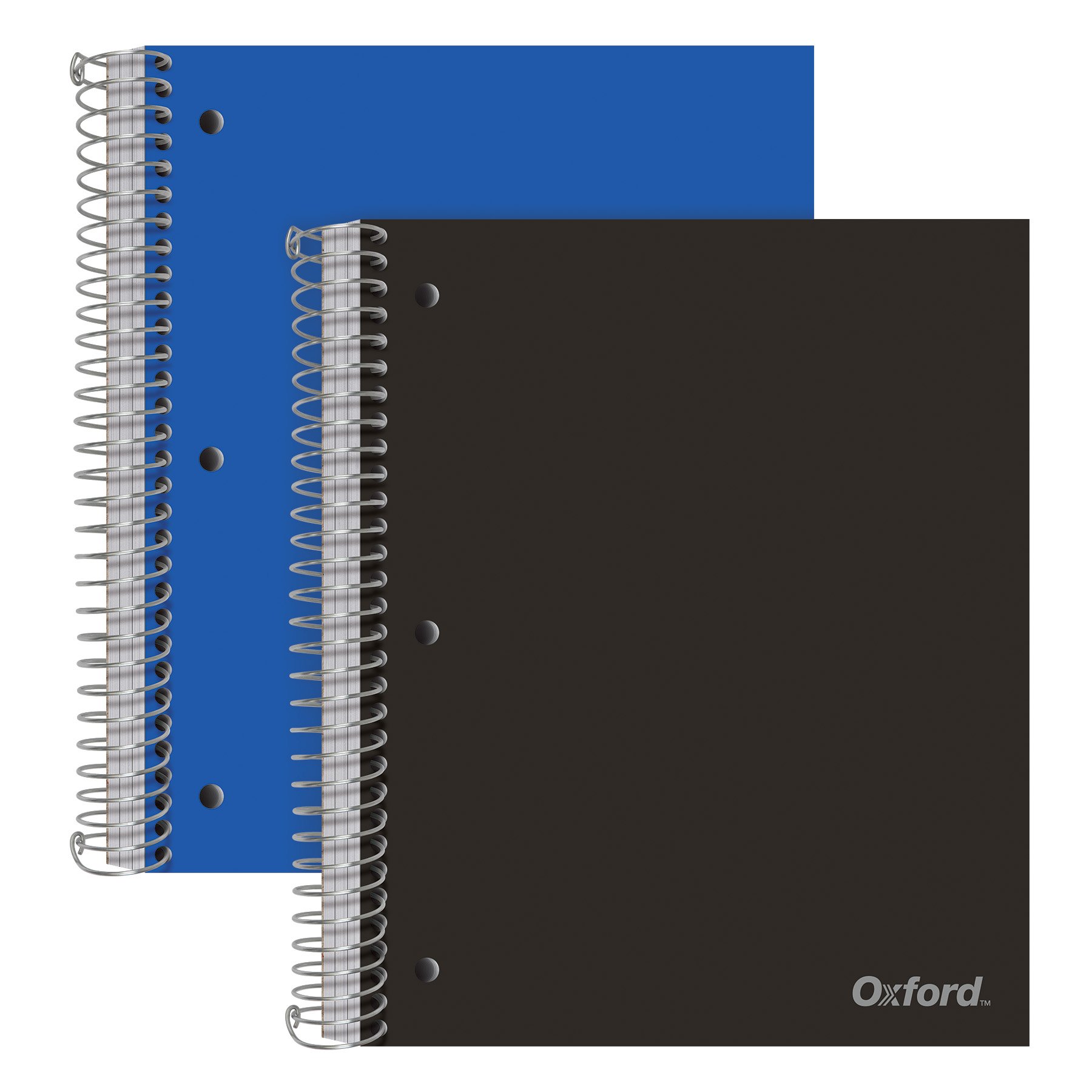 Oxford Spiral Notebooks, 3-Subject, Wide Ruled Paper, Durable Plastic Cover, 150 Sheets, 3 Divider Pockets, 2 per Pack (10385)