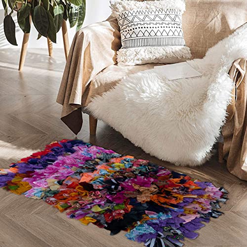 Chardin home Rainbow Shag Rug Multi Color | Boho Rug for Bedroom, Kitchen, Entrance Bathroom and More | Recycled Rag chindi Shaggy Rug 20x30 Inch.