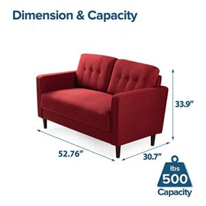 ZINUS Mikhail Loveseat Sofa / Ruby Red Sofa / Button Tufted Cushions / Easy, Tool-Free Assembly