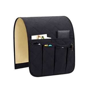 teniux armrest organizer non-slip remote control holder with 5 pockets couch sofa chair armchair caddy for smart phone, book, magazines, ipad (black)