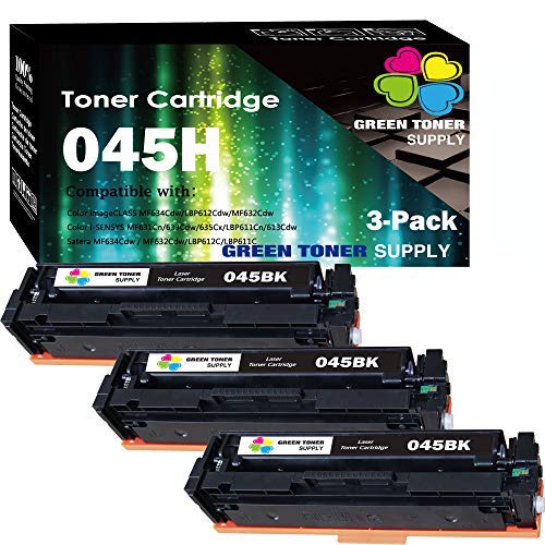 (Pack of 3) Compatible 045 045H Toner Cartridge Canon045 CRG-045 CRG-045H (3xBlack, 1,400 Page Yield) for use in Laser Printer Color imageCLASS MF632CDW MF634CDW imageCLASS LBP612CW, Sold by GTS