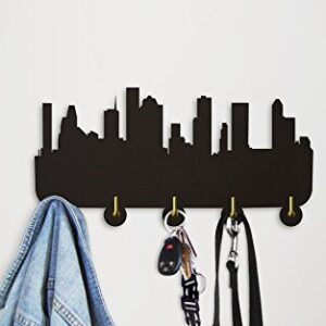 The Geeky Days America Houston Skyline Home Decor Wall Art Wall Hooks Clothes Coat Hats Hooks City Landscape Bedroom Living Room Decor Towel Robe Hooks