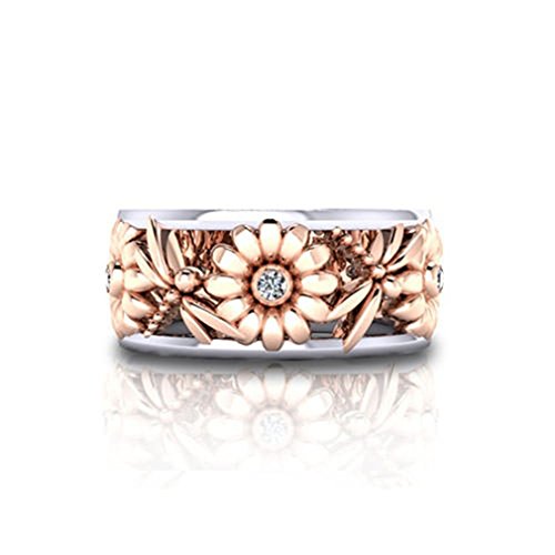 Meolin Sunflower Ring Chrysanthemum Ring Wedding Ring Statement Stackable Band Ring Eternity Cocktail Band (Size/6/7/8/9/10),Rose Gold,Size 7