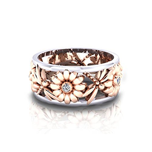 Meolin Sunflower Ring Chrysanthemum Ring Wedding Ring Statement Stackable Band Ring Eternity Cocktail Band (Size/6/7/8/9/10),Rose Gold,Size 7