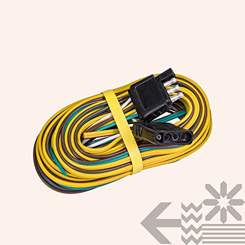 ONLINE LED STORE 4 Pin Flat Trailer Light Wiring Harness Kit [Wishbone-Style] [SAE J1128 Rated] [25' Male & 4' Female] [18 AWG Color Coded Wires] 4 Way Flat 5 Wire Harness for Utility Boat Lights Kits