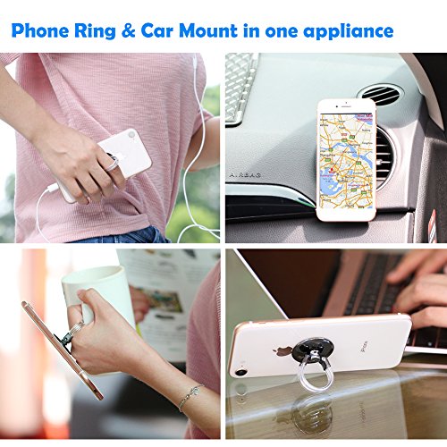 Phone Ring Holder Stand, 3 in 1 Universal Phone Car Vent Mount and Finger Grip Phone Holder Compatible with All iPhone, Samsung Galaxy & Smartphones