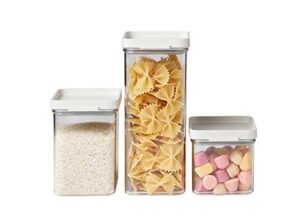 mepal, omnia 3 piece food storage box set for cereal or pasta with 3 lids, airtight, bpa free, white, 1 set