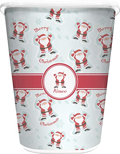 RNK Shops Santa Clause Making Snow Angels Waste Basket - Double Sided (White) w/Name or Text