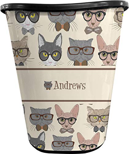 RNK Shops Hipster Cats Waste Basket - Double Sided (Black) (Personalized)