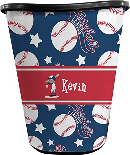 RNK Shops Baseball Waste Basket - Double Sided (Black) (Personalized)