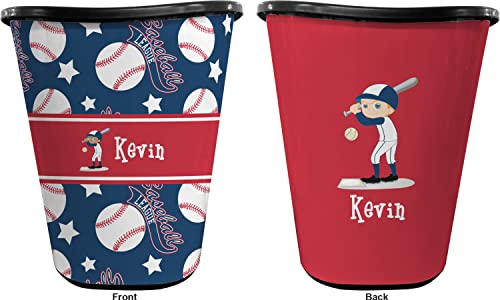 RNK Shops Baseball Waste Basket - Double Sided (Black) (Personalized)