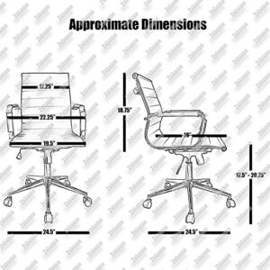 2xhome Modern Office Desk Chair Mid Back Ribbed PU Leather Conference Task Armchair with Swivel Tilt & Adjustable Height, Brown