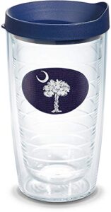 tervis south carolina flag made in usa double walled insulated tumbler travel cup keeps drinks cold & hot, 16oz, navy and white