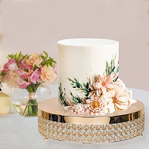 BalsaCircle 4-Inch Tall x 13.5-Inch Wide Gold Beaded Round Cake Stand - Wedding Birthday Party Display Dessert Riser Pedestal Cen