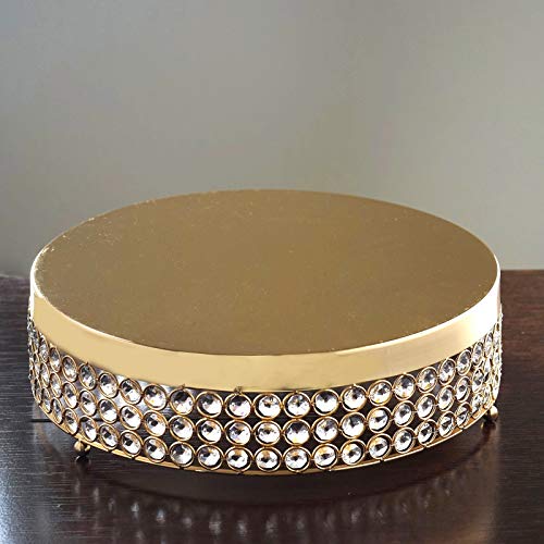 BalsaCircle 4-Inch Tall x 13.5-Inch Wide Gold Beaded Round Cake Stand - Wedding Birthday Party Display Dessert Riser Pedestal Cen