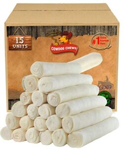 cowdog chews retriever roll 9-10 inch (15 pack) all natural rawhide dog treat bone