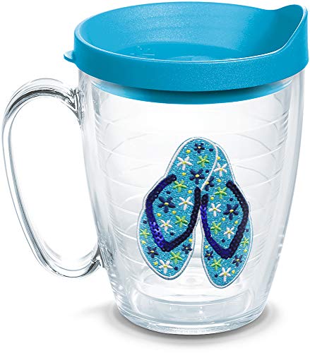 Tervis Sequins Flip Flops Made in USA Double Walled Insulated Tumbler Cup Keeps Drinks Cold & Hot, 16oz Mug, Clear