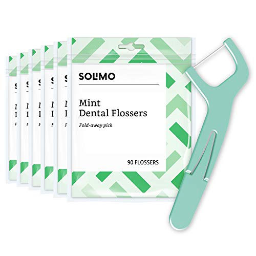 Amazon Brand - Solimo Mint Dental Flossers, 540 Count (6 Packs of 90)