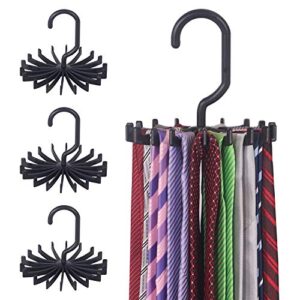 4 pack tie rack hanger holder hooks organizer for mens, 360 degree rotating tie racks, black