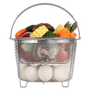 aozita steamer basket for instant pot accessories 6 qt or 8 quart - 2 tier stackable 18/8 stainless steel mesh strainer basket - silicone handle - vegetable steamer insert, egg basket, pasta strainer