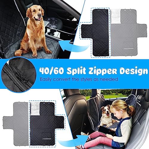 URPOWER 6-in-1 Dog Car Seat Cover for Back Seat, Waterproof Dog Car Hammock 40/60 Split Dog Seat Cover with Mesh Window and Side Flap Pets Car Seat Protector Dog Backseat Cover for Car, SUV, Truck