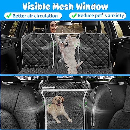 URPOWER 6-in-1 Dog Car Seat Cover for Back Seat, Waterproof Dog Car Hammock 40/60 Split Dog Seat Cover with Mesh Window and Side Flap Pets Car Seat Protector Dog Backseat Cover for Car, SUV, Truck