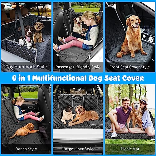 URPOWER 6-in-1 Dog Car Seat Cover for Back Seat, Waterproof Dog Car Hammock 40/60 Split Dog Seat Cover with Mesh Window and Side Flap Pets Car Seat Protector Dog Backseat Cover for Car, SUV, Truck