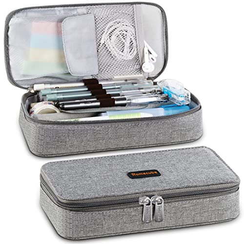 Homecube Pencil Case Big Capacity Pen Marker Holder Pouch Box Makeup Bag Oxford Cloth Large Storage Stationery Organizer with Zipper for School Office - Gray