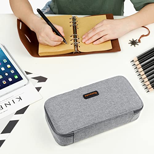 Homecube Pencil Case Big Capacity Pen Marker Holder Pouch Box Makeup Bag Oxford Cloth Large Storage Stationery Organizer with Zipper for School Office - Gray