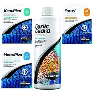 ultimate seachem aquarium treatment bundle pack - metroplex, kanaplex, focus, garlic guard - all in one aquarium treatment