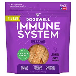 dogswell immunity & defense, flaxseed oil, turmeric, vitamin e & a, healthy aging, chicken jerky 24 oz (842197)