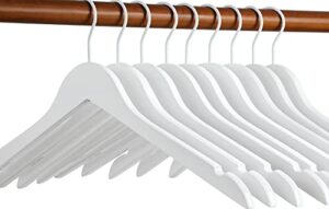 topia hanger white wood bridal dress hangers, premium wooden shirt hangers 10 pack, 360° white hook- smooth finish- extra smoothly cut notches (white *10)-ct06w