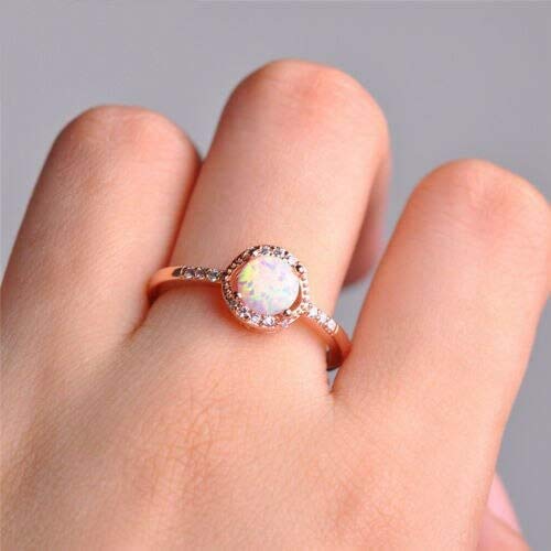 Panwa Jewelry Shop Classic Round Cut White Fire Opal CZ 10KT Rose Gold Wedding Ring Women Size 5-11 (11)