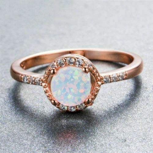 Panwa Jewelry Shop Classic Round Cut White Fire Opal CZ 10KT Rose Gold Wedding Ring Women Size 5-11 (11)