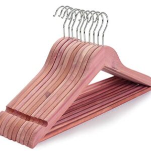 TOPIA HANGER American Red Cedar Wood Coat Hangers, Wooden Suit Hangers, 10 Pack-Natural, Smooth Cut Notches- 360°Flexible Hook- Solid Non-Slip Bar - CT07C