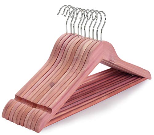 TOPIA HANGER American Red Cedar Wood Coat Hangers, Wooden Suit Hangers, 10 Pack-Natural, Smooth Cut Notches- 360°Flexible Hook- Solid Non-Slip Bar - CT07C