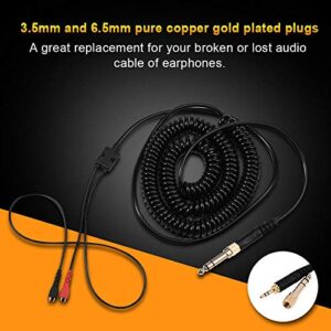 Coiled Headphone Cable with 3.5MM and 6.5MM Plug, Replacement Coiled Spring Stereo Audio Cable for HD25/560/540/480/430/250 Headphones