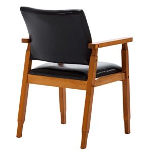 NOBPEINT Mid-Century Dining Side Chair with Faux Leather Seat in Black, Arm Chair in Walnut,Set of 2