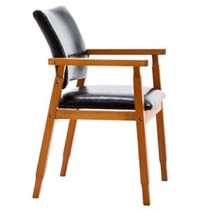 NOBPEINT Mid-Century Dining Side Chair with Faux Leather Seat in Black, Arm Chair in Walnut,Set of 2