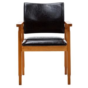 NOBPEINT Mid-Century Dining Side Chair with Faux Leather Seat in Black, Arm Chair in Walnut,Set of 2