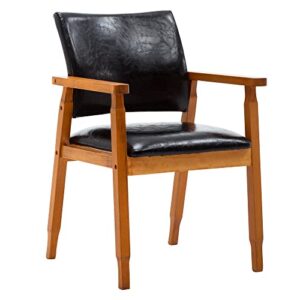 NOBPEINT Mid-Century Dining Side Chair with Faux Leather Seat in Black, Arm Chair in Walnut,Set of 2