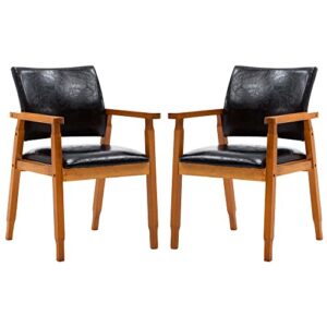 NOBPEINT Mid-Century Dining Side Chair with Faux Leather Seat in Black, Arm Chair in Walnut,Set of 2