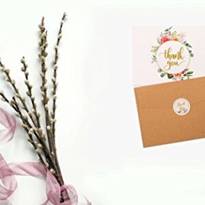 40 Floral & Gold Thank You Cards | Thank You Notes Bulk Box Set with Kraft Envelopes & Stickers | Large 4 x 6" White Greeting Cards Blank Inside | For Wedding, Graduation, Men & Women Sympathy