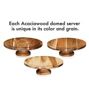 Libbey Acaciawood Footed Round Wood Server Cake Stand with Glass Dome