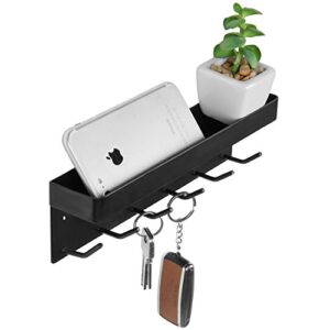 MyGift Black Metal Key Rack for Wall Entryway with Mail Holder and Catchall Accessories Shelf