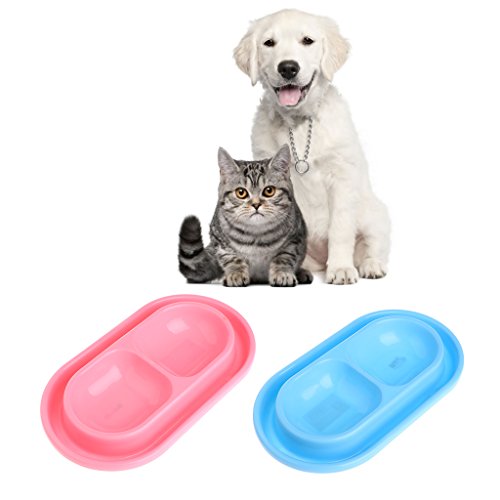 Wodwad Pet Feeding Double Bowls Plastic Anti Ants Food Water Feeder for Dogs Cats Puppy