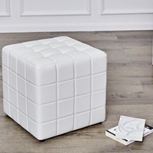 FIRST HILL FHW Altair Square Faux-Leather Ottoman - Moonlight White